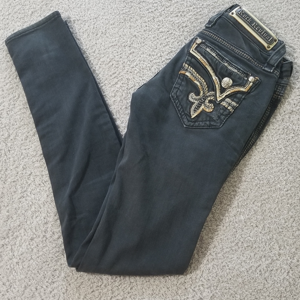 Rock Revival Black Embellished Pocket Skinny Jeans - Gem